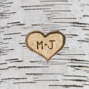 Birch tree heart initials rustic wedding place card | Zazzle