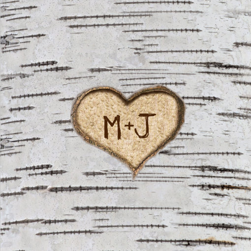 Birch tree heart initials rustic wedding place card | Zazzle