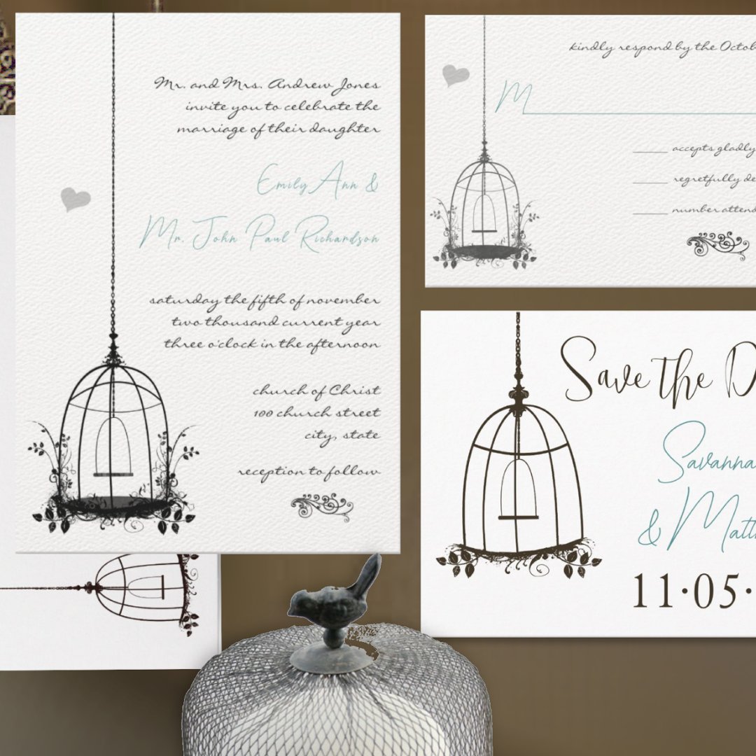 Rustic Romantic Vintage Birdcage Love Bird Wedding Invitation | Zazzle