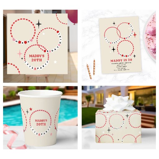 Friendship Bracelets Pink & Red Birthday Invitation | Zazzle