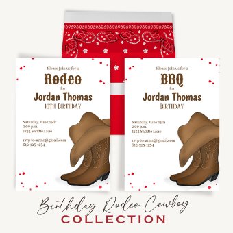 Cute Birthday Cowboy Rodeo Red Bandana QR Code Invitation | Zazzle