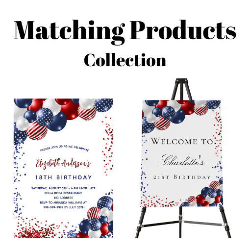 Birthday patriotic red white blue balloons welcome foam board | Zazzle