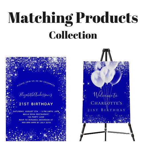 Birthday royal blue silver budget invitation flyer | Zazzle