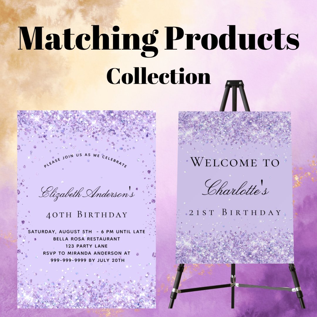Birthday party violet glitter save the date magnet | Zazzle