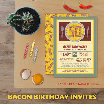 60th Birthday Party Mens Funny Bacon Eggs Theme Invitation | Zazzle