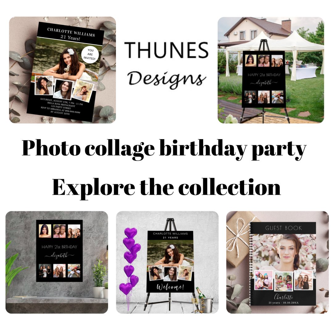 Black photo collage BFF friends birthday party Foam Board | Zazzle