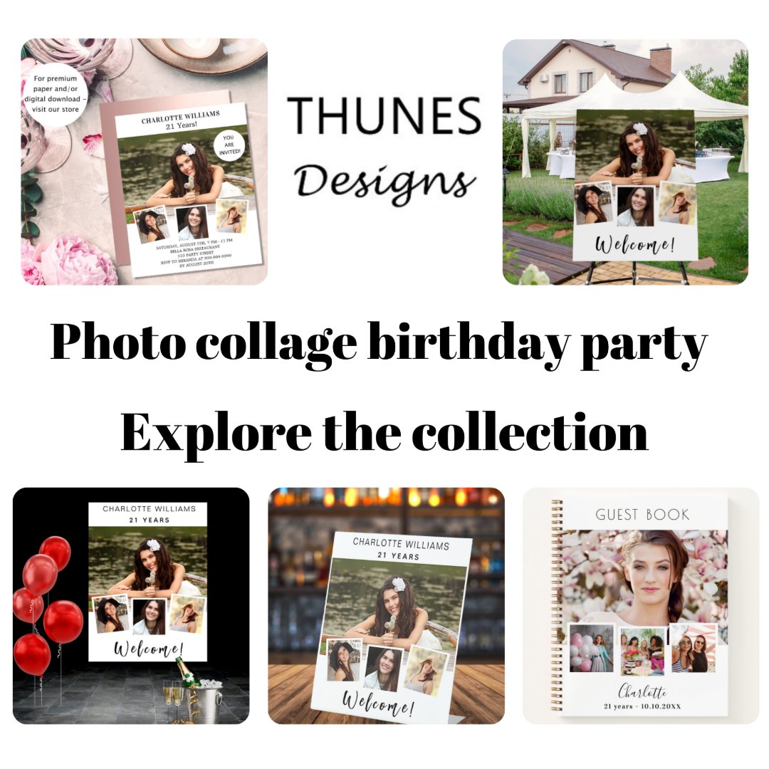Photo collage white birthday party welcome poster | Zazzle