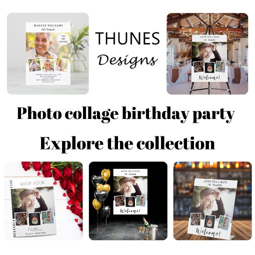 Photo collage white birthday invitation | Zazzle