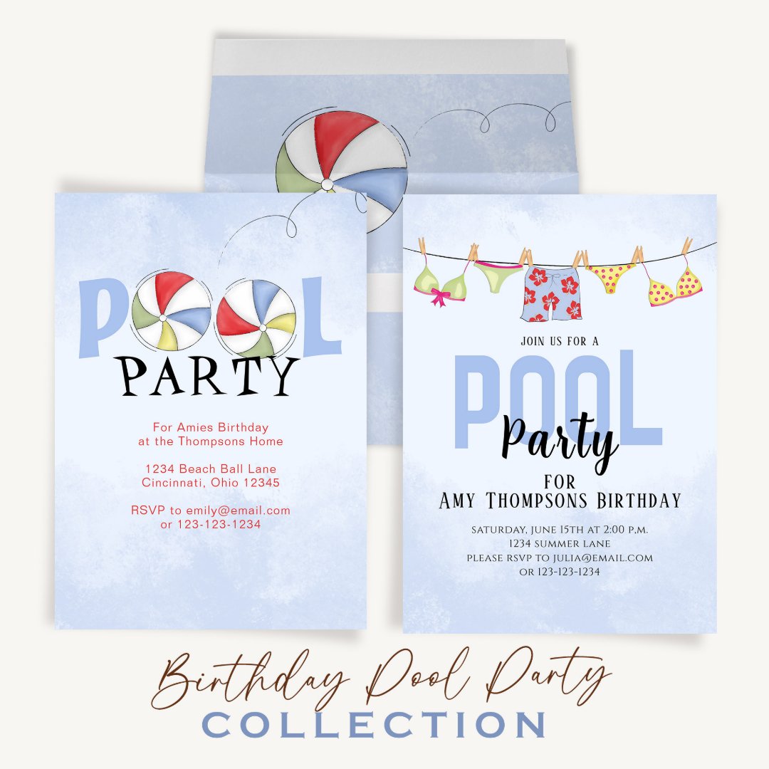 Summer Birthday Pool Party Beach Balls Invitation | Zazzle