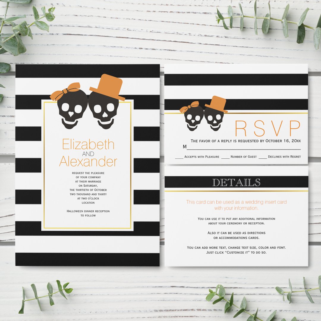 Skull couple Halloween wedding couples shower Invitation | Zazzle