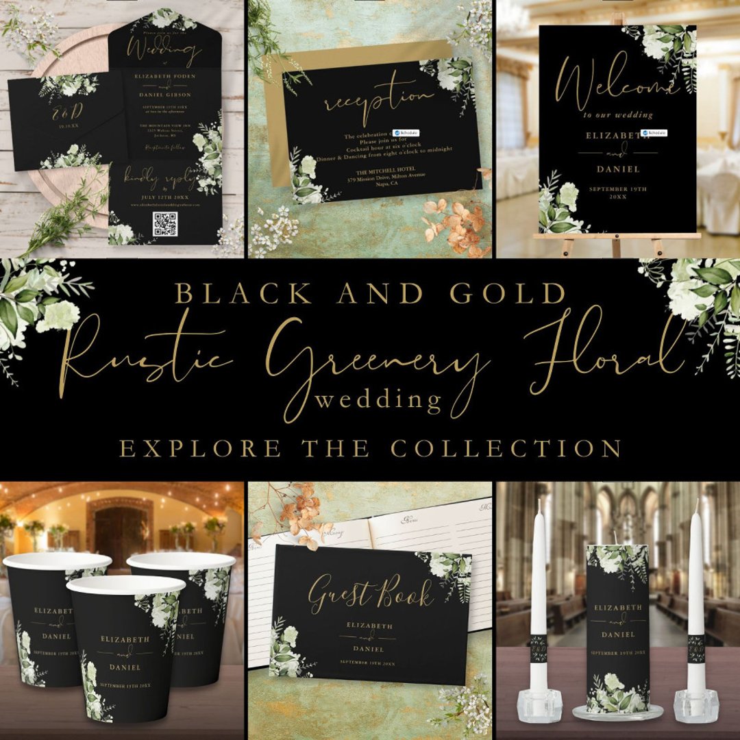 Black And Gold Script Floral Wedding Welcome Sign | Zazzle
