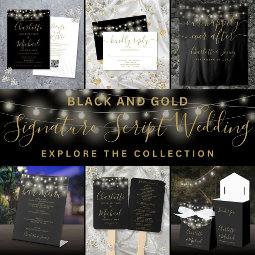 String Lights Black And Gold Wedding Bar Menu Pedestal Sign | Zazzle