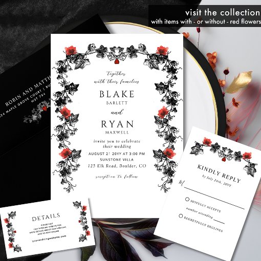 Elegant Black Enchanting Garland Wedding Invitation | Zazzle