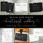 Script Hearts Black And White QR Code Wedding All In One Invitation | Zazzle