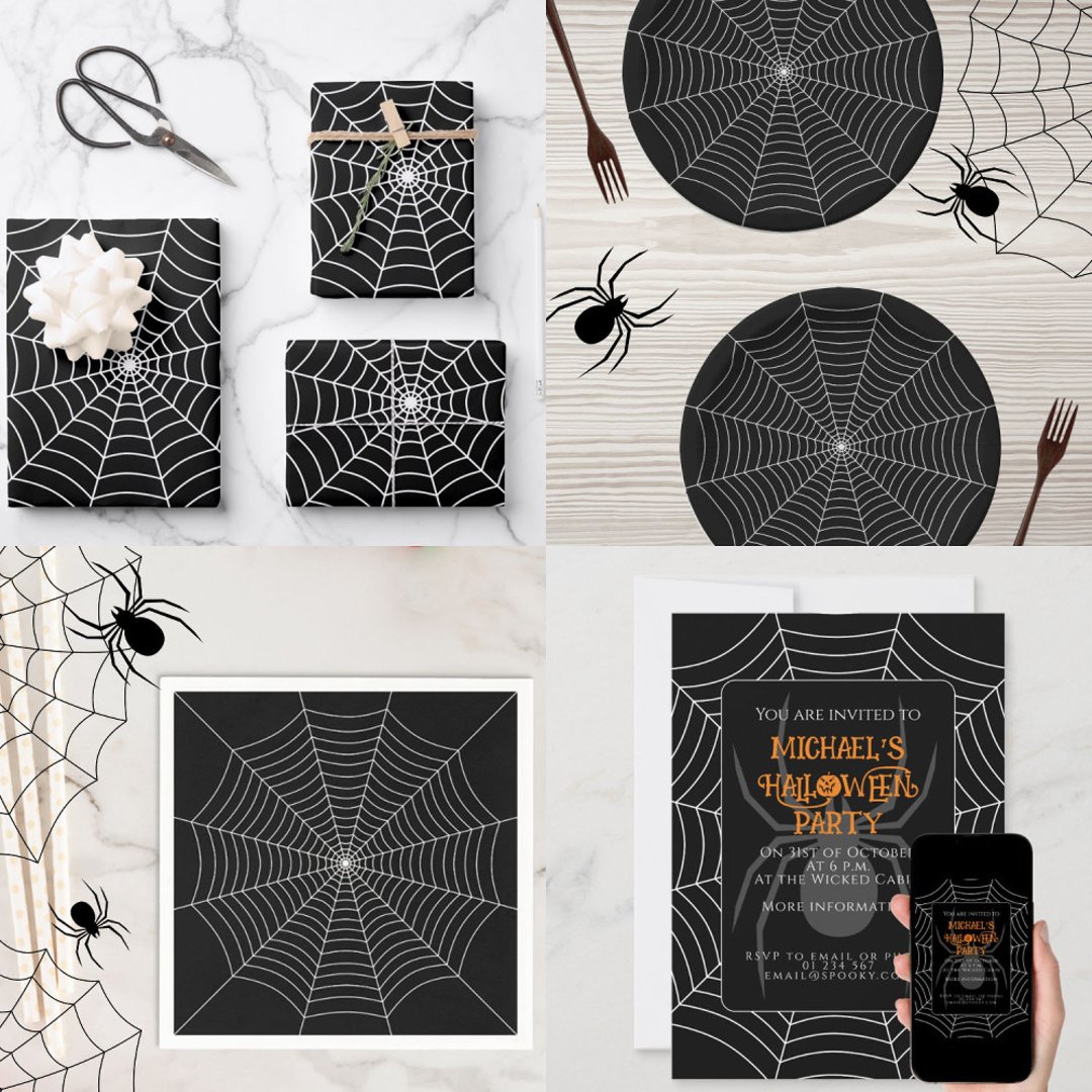 Black and White spider web Halloween pattern Wrapping Paper Sheets | Zazzle