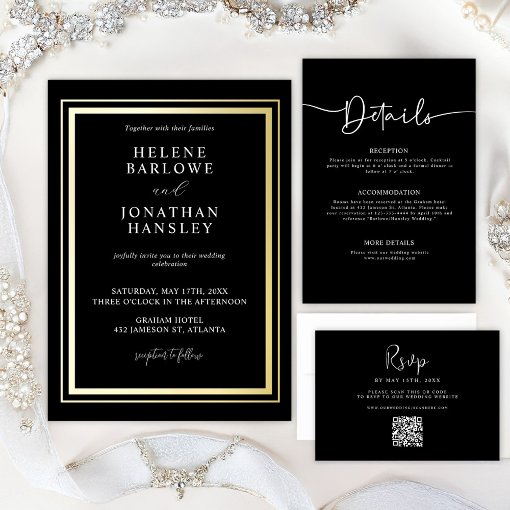 Minimal Chic Modern Elegant Black Wedding Invitation | Zazzle