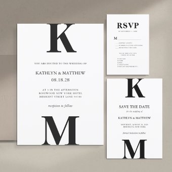 Black and White Modern Bold Monogram Wedding Save The Date | Zazzle