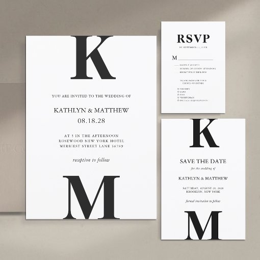 Black and White Modern Bold Monogram Wedding Save The Date | Zazzle