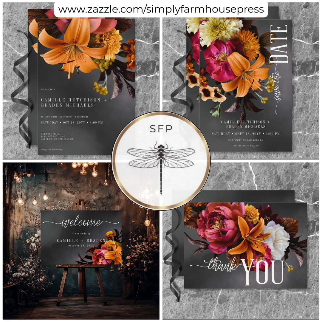 Black Moody Gothic Orange Lily Wedding Invitation | Zazzle