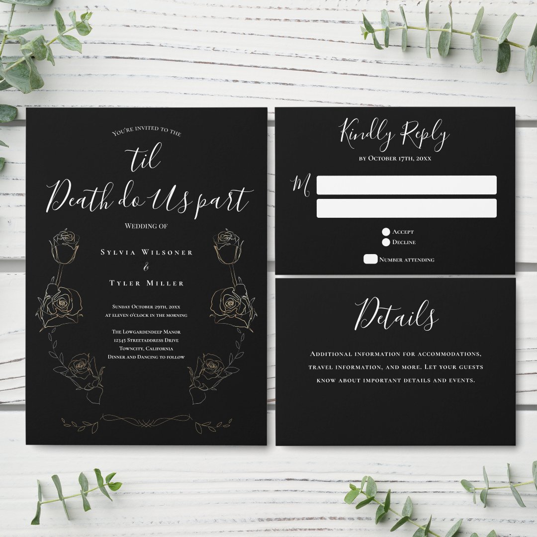 Til Death Do Us Part Black Gothic Wedding Invitation | Zazzle
