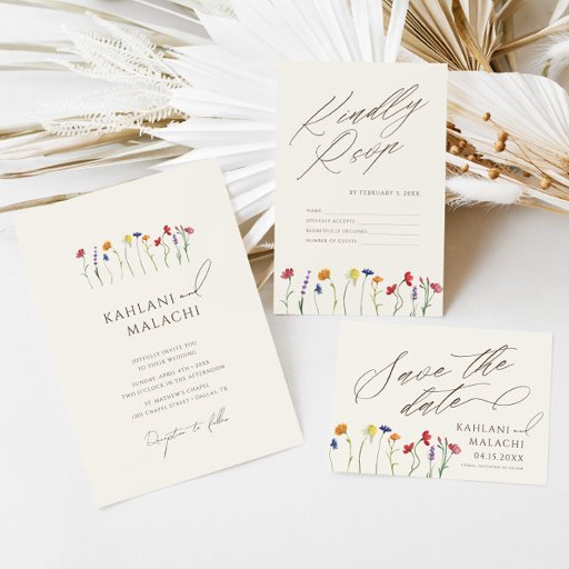Vibrant Colorful Wildflower Modern Wedding Invitation | Zazzle