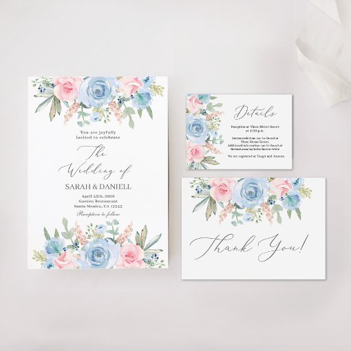 Blue and pink wedding invitation | Zazzle