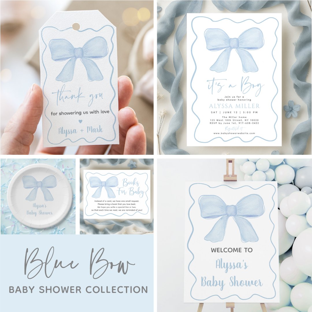 Coquette Blue Bow Baby Shower Gift Tags | Zazzle