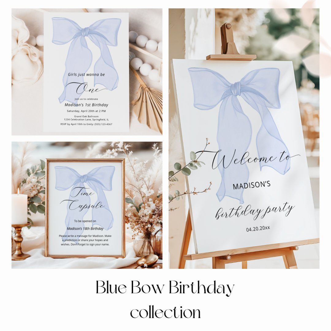 Elegant Blue Bow Birthday Thank you Favor Tags | Zazzle