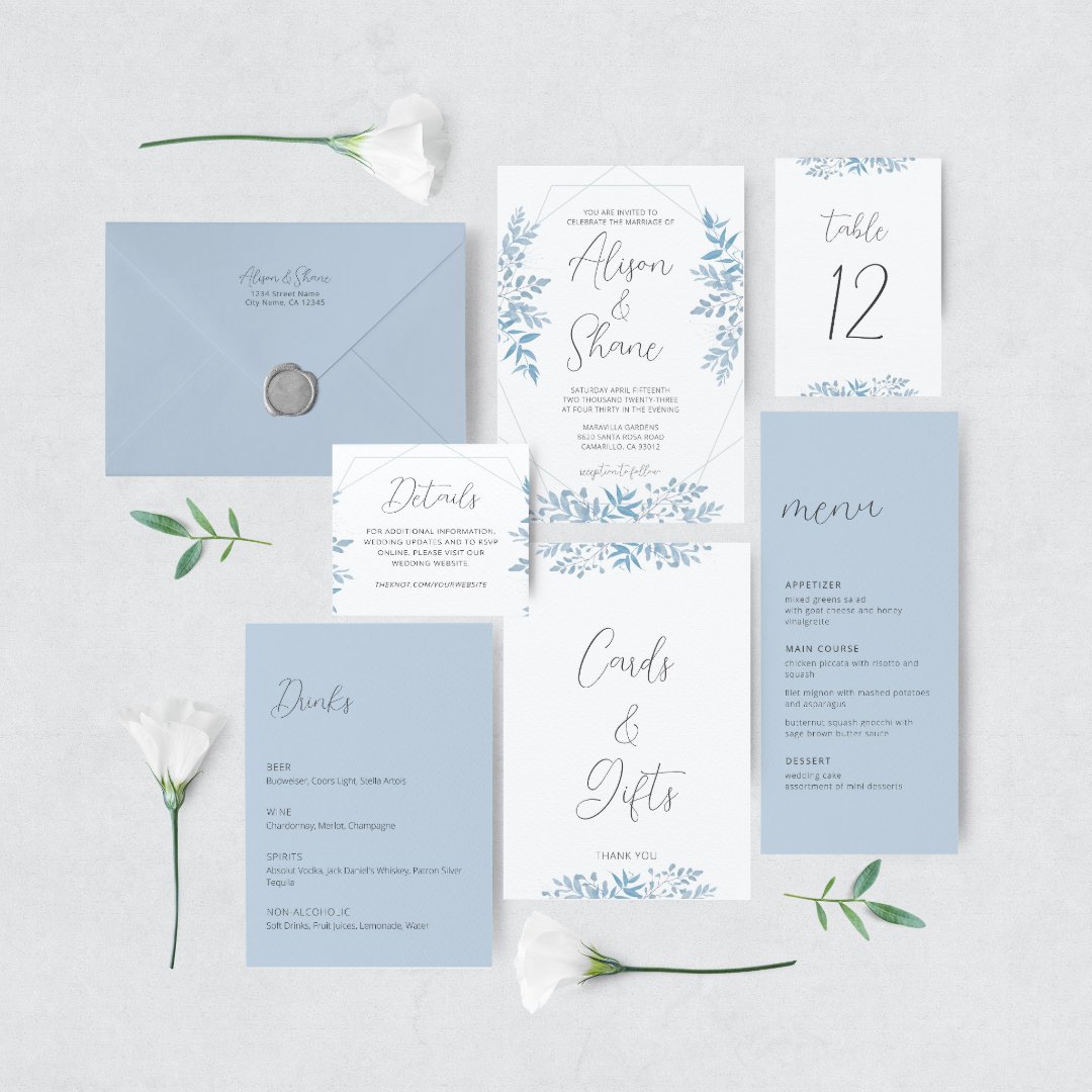 Dusty Blue Wedding Table Seating Chart Cards | Zazzle