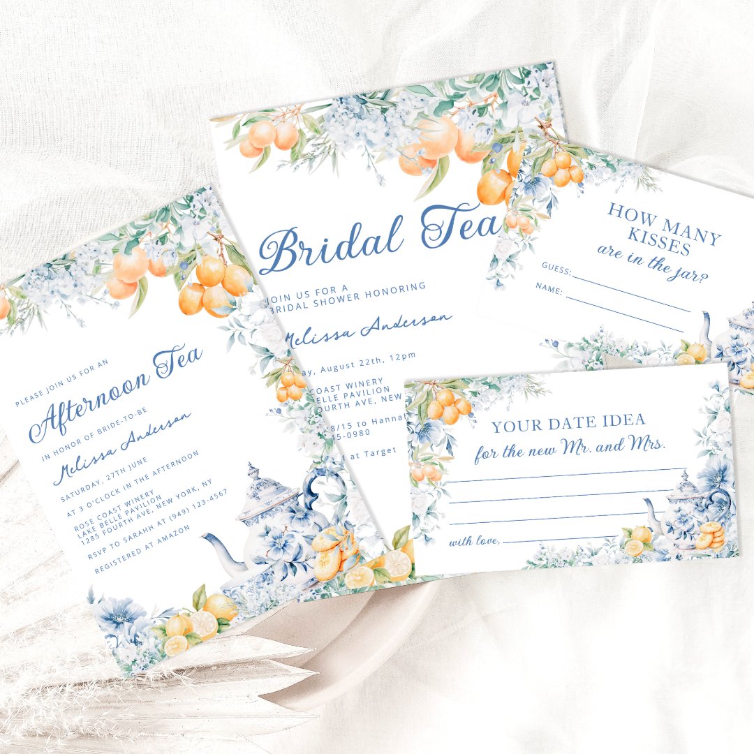 Dusty Blue Afternoon Tea Bridal Shower Invitation | Zazzle