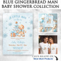 Gingerbread Man Boy Blue Christmas Baby Shower Invitation | Zazzle