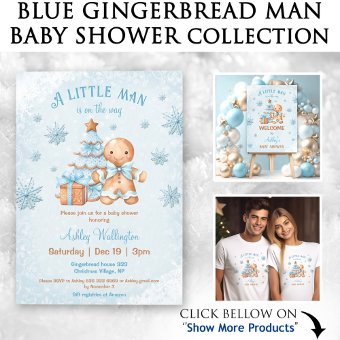 Gingerbread Man Boy Blue Christmas Baby Shower Invitation | Zazzle