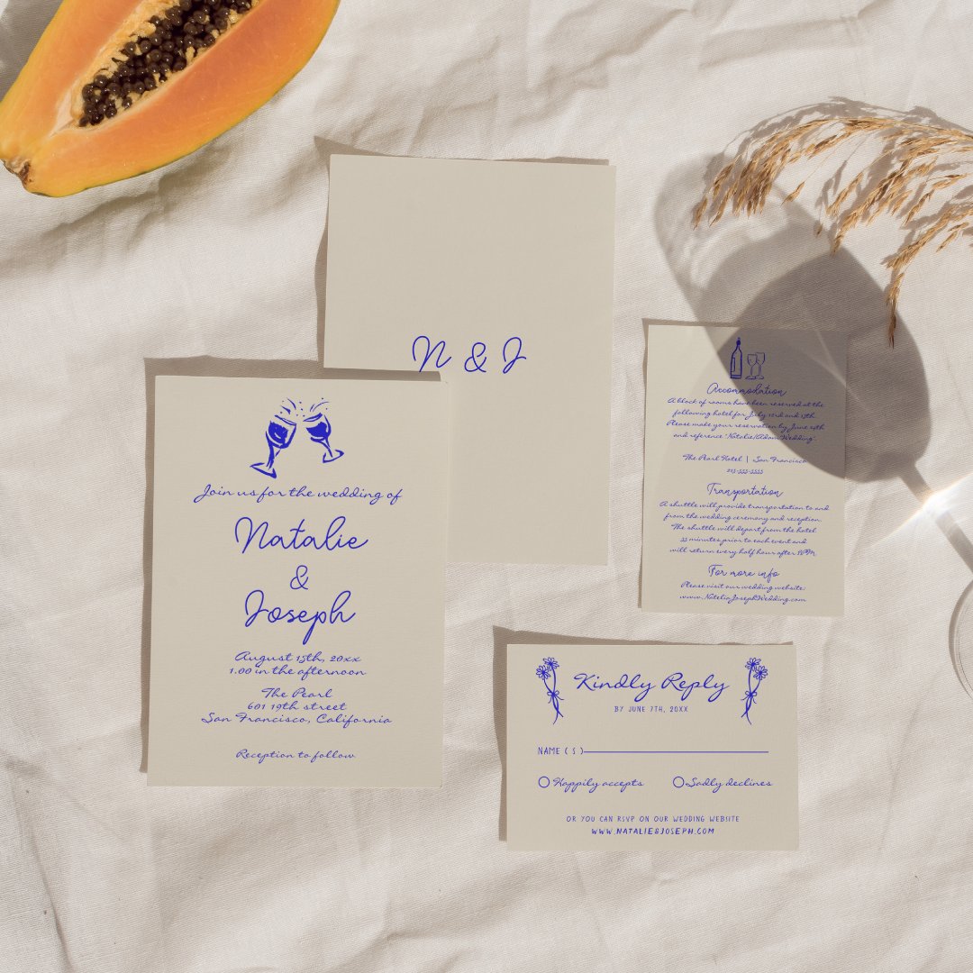 QR Code Hand Written Drawn Quirky Photo Wedding Invitation | Zazzle