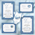 Blue jean with stiches boy Baby Shower Bingo game Flyer | Zazzle