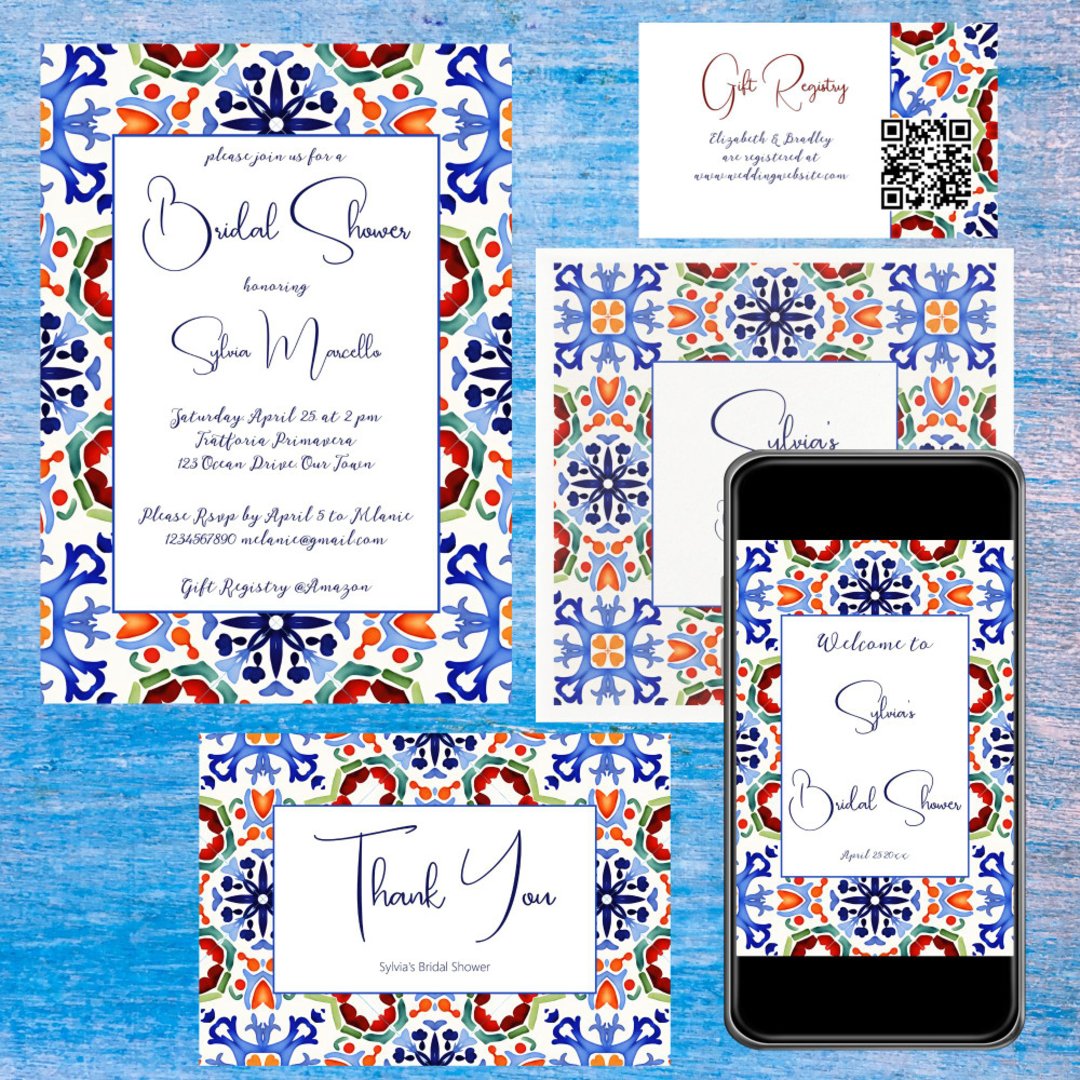 Talavera azulejo blue tile vintage Mexican wedding Invitation | Zazzle