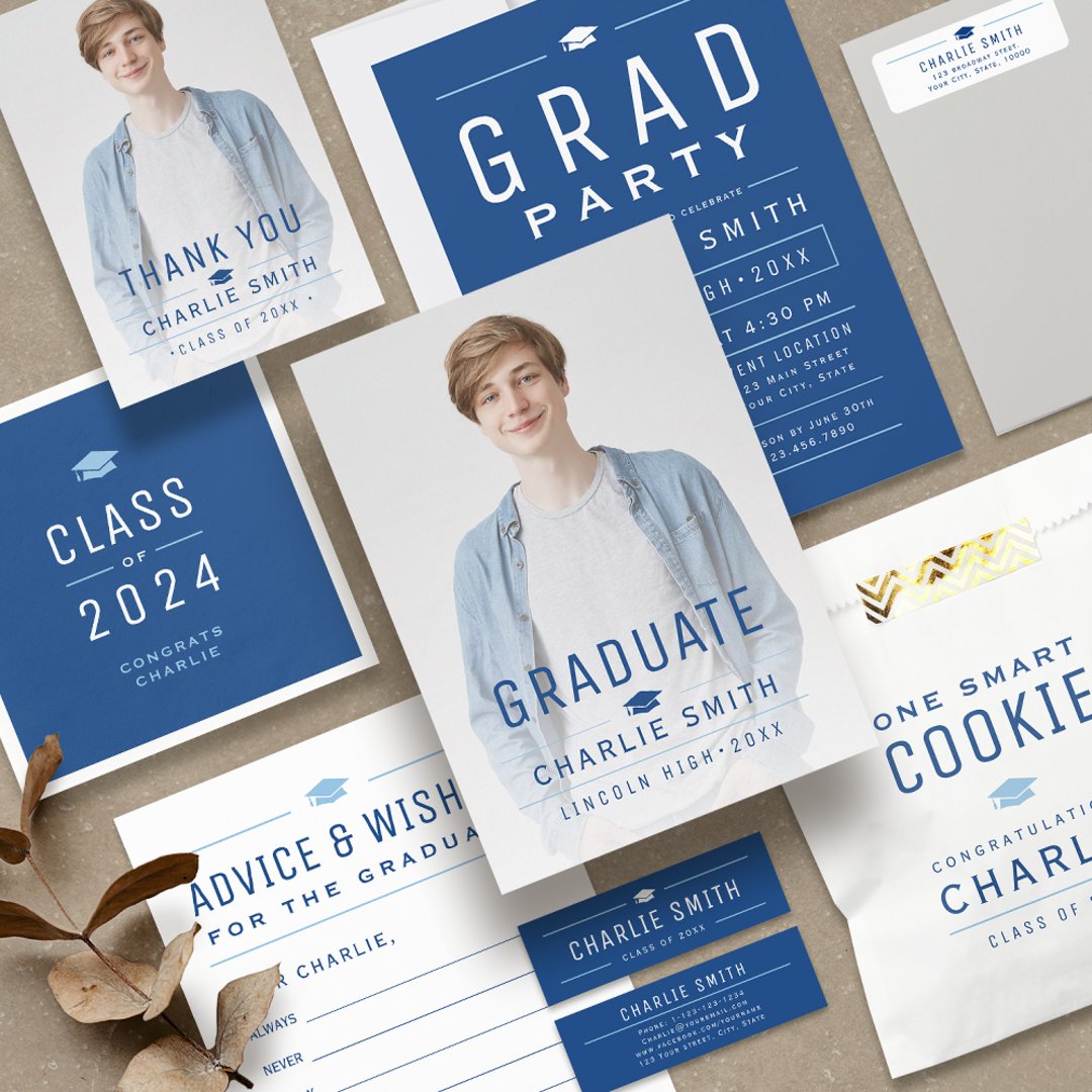 Blue Modern Simple Typography Graduation Party Invitation | Zazzle