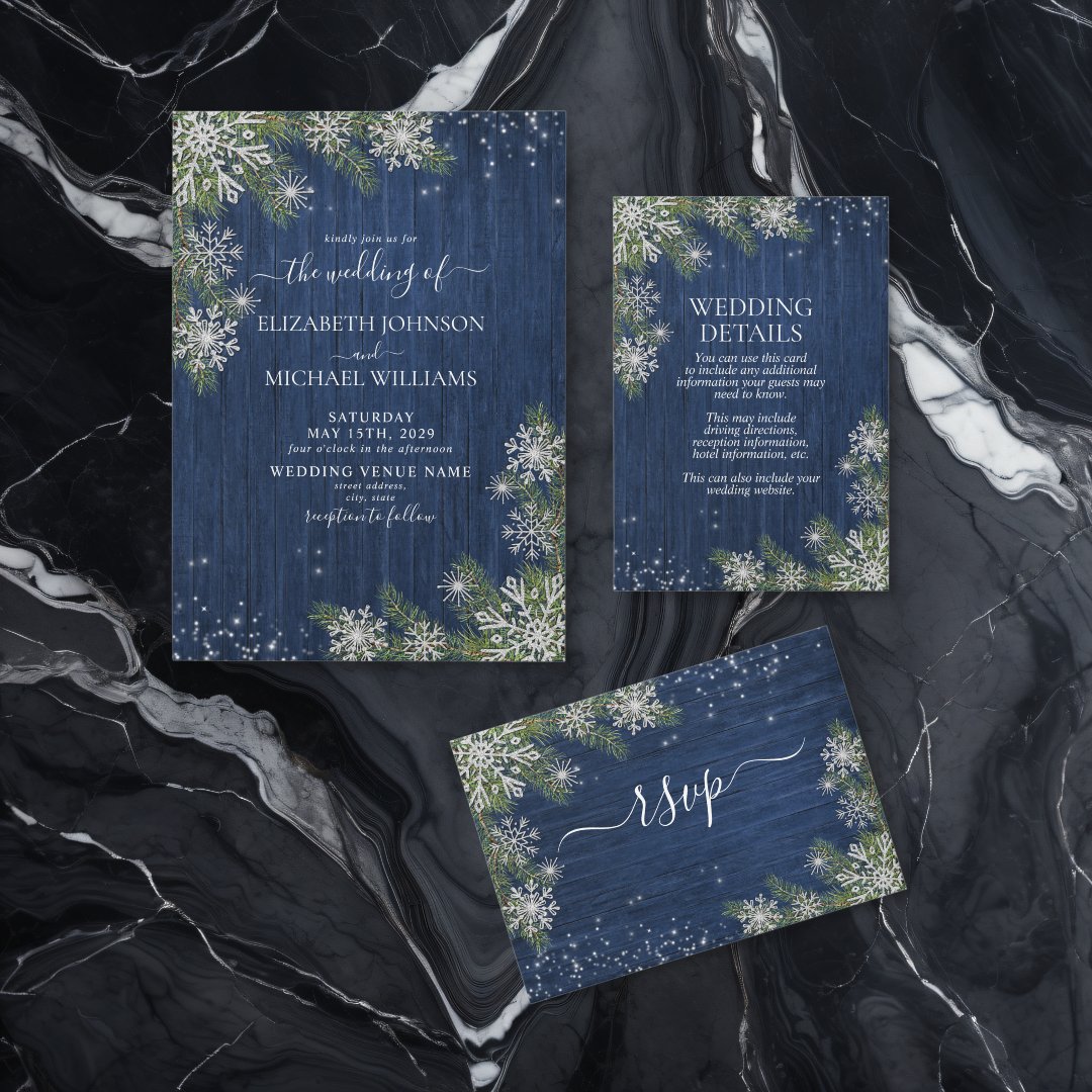 QRCode Blue Silver WinterWood Plaid Rustic Wedding Invitation | Zazzle