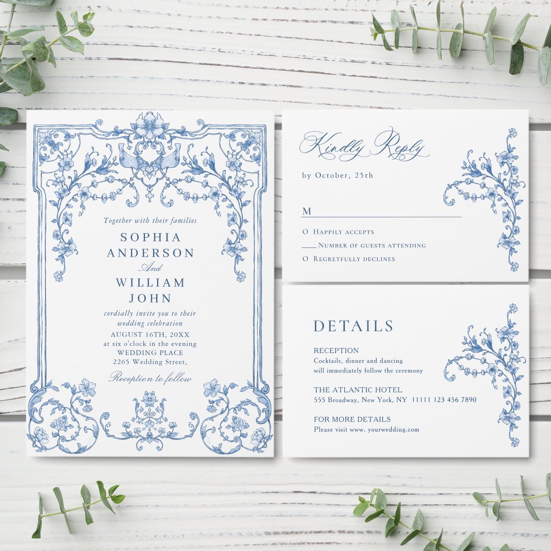 Blue Victorian Ornate Wedding Ceremony Program Hand Fan | Zazzle
