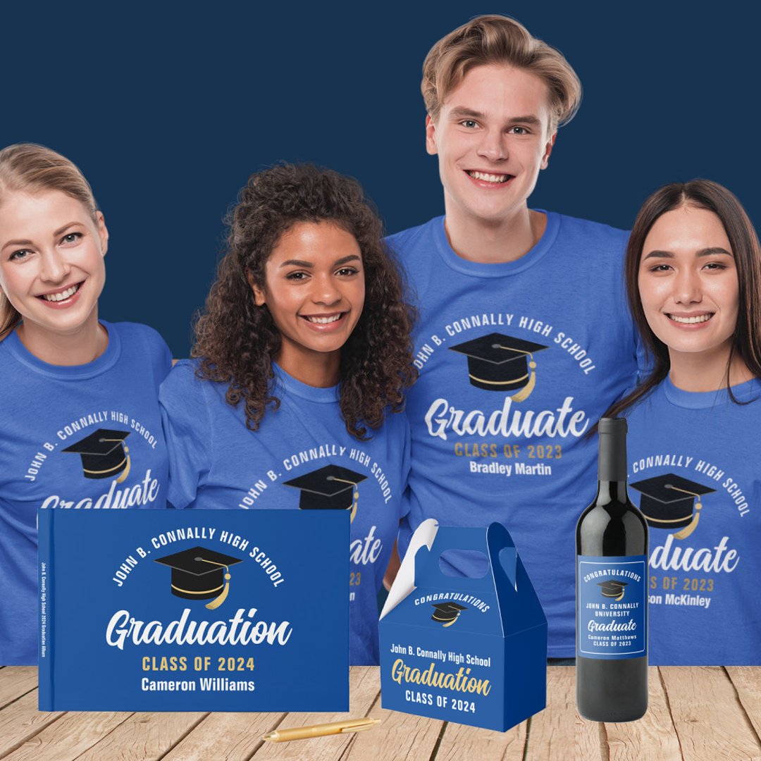 Blue Graduate Photo Collage Modern 2025 Graduation Can Cooler | Zazzle