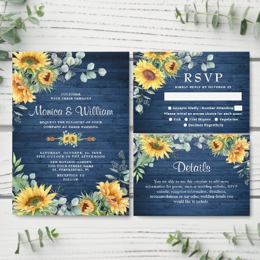 Sunflowers Eucalyptus Watercolor Rustic Wedding Invitation | Zazzle