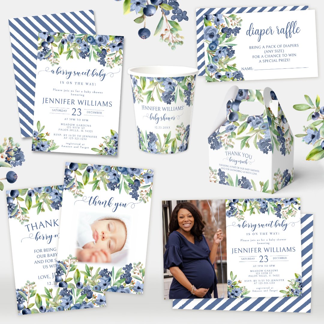 Blueberry a berry sweet baby boy shower invitation | Zazzle