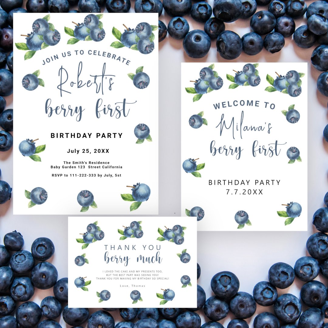 Watercolor blueberries 1st birthday party balloon | Zazzle