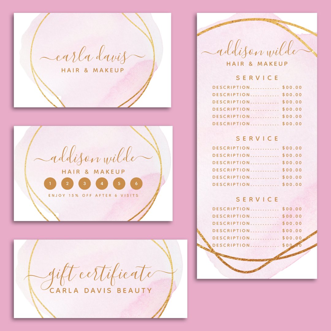 Blush Pink Watercolor Gold Circle Salon Reopening Banner | Zazzle