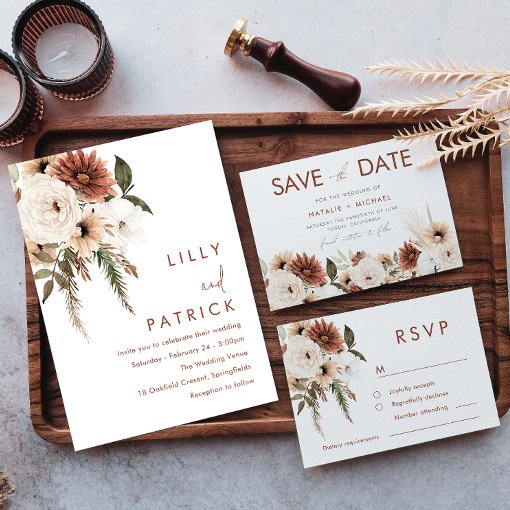 Bohemian Floral Terracotta Wedding Invitation | Zazzle