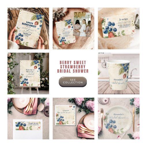 Boho Berry Sweet Strawberry Bridal Shower Invitation | Zazzle