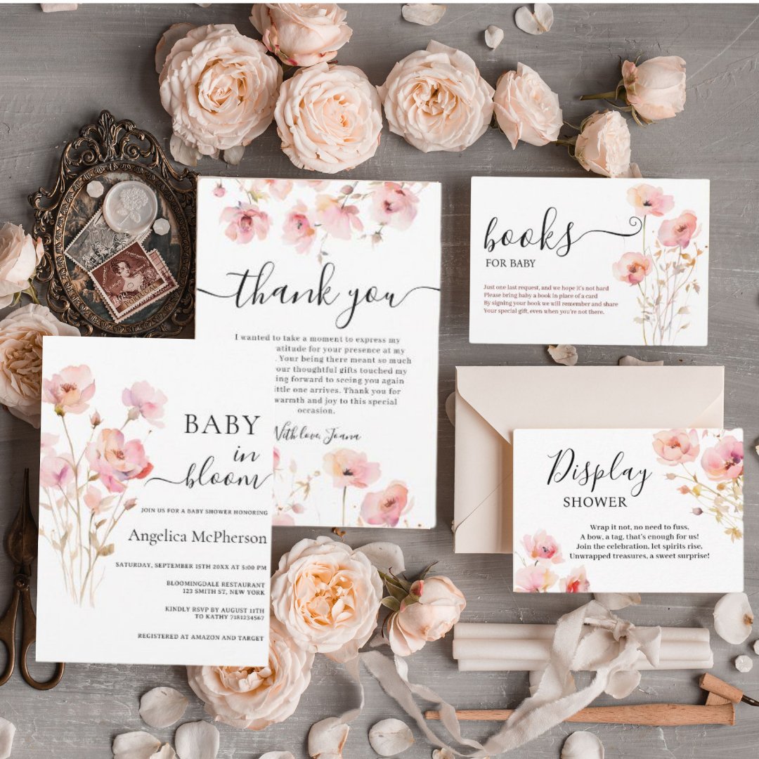 BOHO ELEGANT PINK BLUSH WATERCOLOR WILD FLOWERS ENCLOSURE CARD | Zazzle