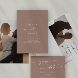 Boho Chic Neutral Taupe Wedding Save the Date Invitation Postcard | Zazzle