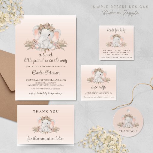 Cute Elephant Blue Floral Boy Baby Shower Invitation | Zazzle