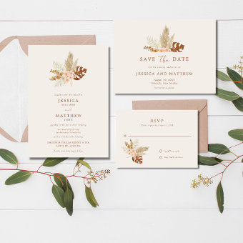 Boho Fall Flowers Rustic Outdoor Wedding Invitation | Zazzle