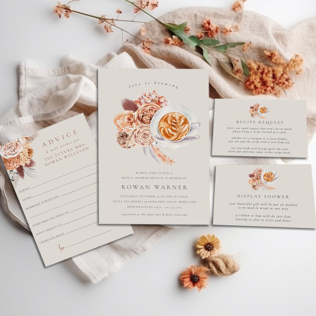 Boho Floral Coffee Bridal Shower Display Shower Enclosure Card | Zazzle